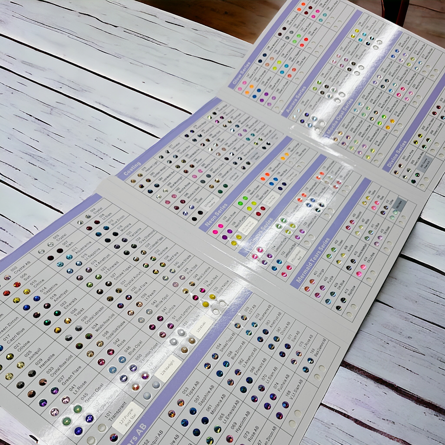Glass Rhinestone Colour Chart – Bling on the Chaos