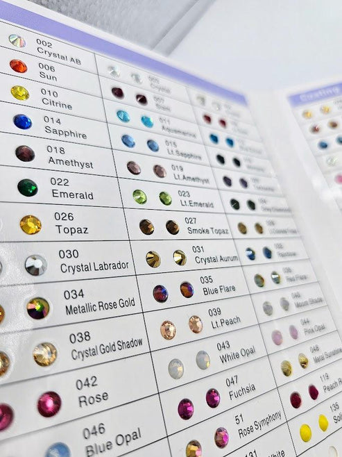 Glass Rhinestone Colour Chart – Bling on the Chaos