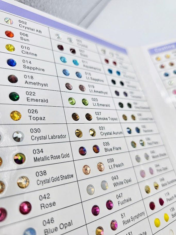 Glass Rhinestone Colour Chart – Bling on the Chaos